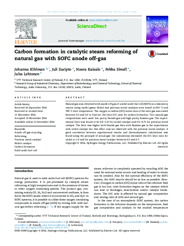 (PDF) Carbon formation in catalytic steam reforming of natural gas with ...