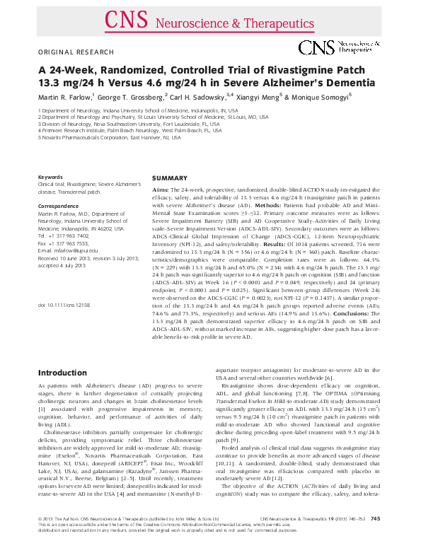 (PDF) A 24‐Week, Randomized, Controlled Trial of Rivastigmine Patch 13. ...