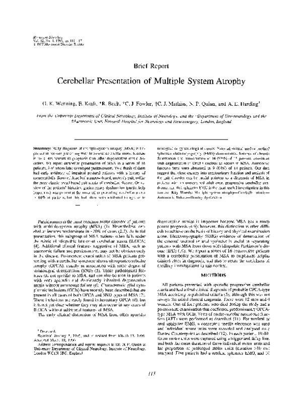 (PDF) Cerebellar presentation of multiple system atrophy