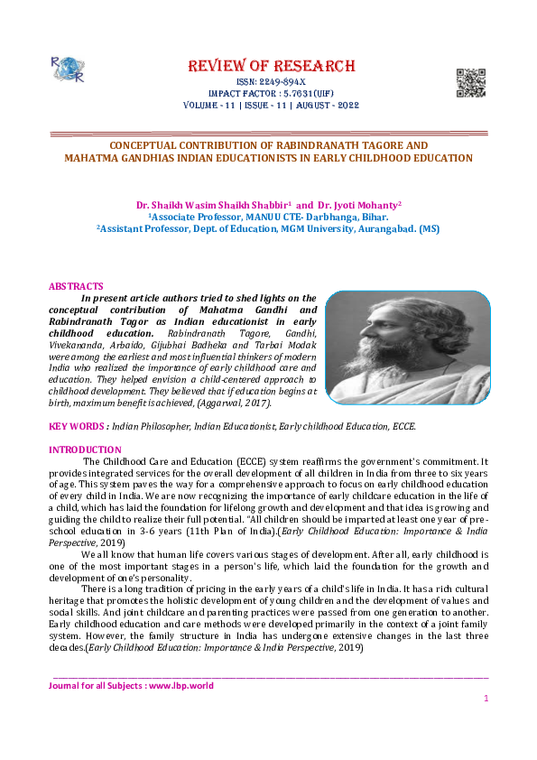 (PDF) Conceptual Contribution of Rabindranath Tagore and Mahatma Gandhi ...
