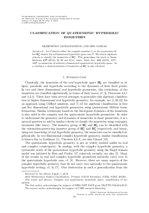 (PDF) Classification of quaternionic hyperbolic isometries