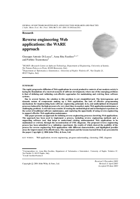 (PDF) Reverse engineering Web applications: the WARE approach