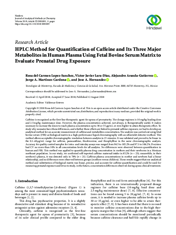 (PDF) HPLC for Caffeine Metabolite Analysis in Plasma