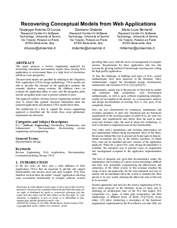(PDF) Recovering conceptual models from web applications | Giuseppe Di Lucca - Academia.edu