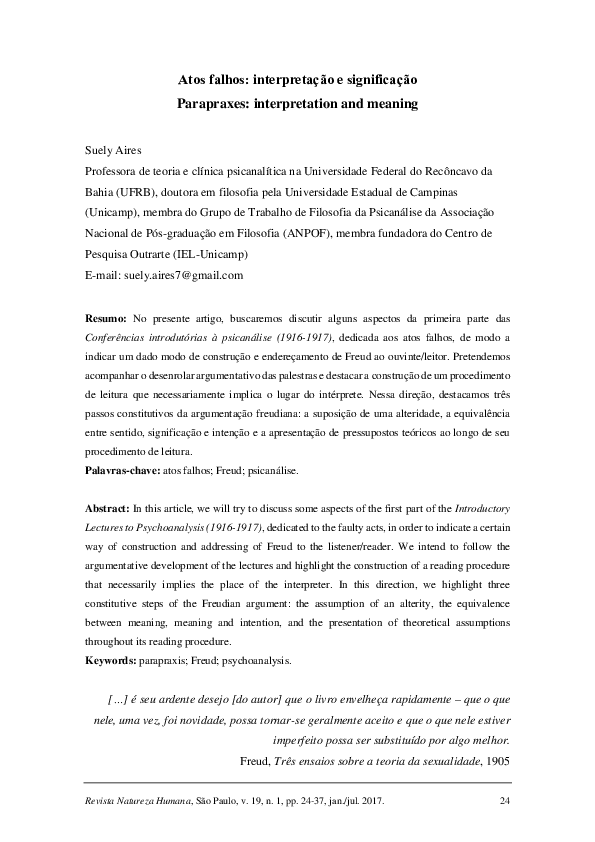 (PDF) Atos falhos: interpretação e significação Parapraxes ...