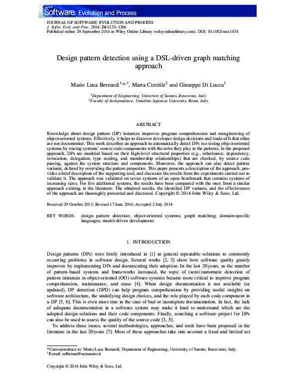 Pdf Design Pattern Detection Using A Dsl Driven Graph Matching Approach
