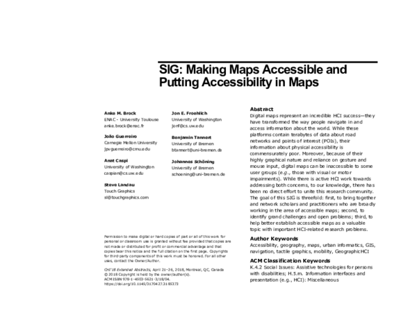 (PDF) SIG: Making Maps Accessible and Putting Accessibility in Maps