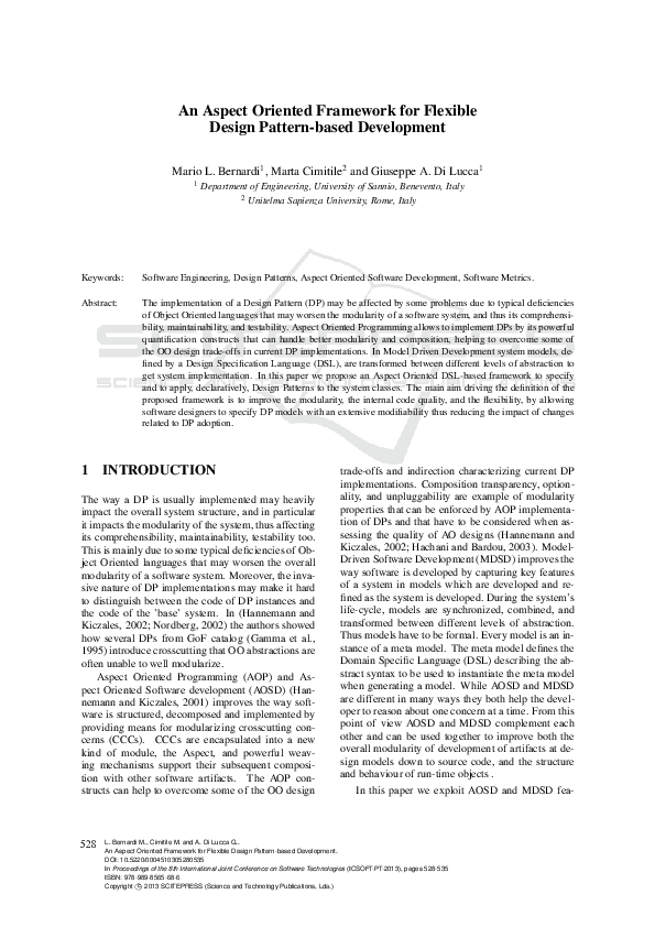 Pdf An Aspect Oriented Framework For Flexible Design Pattern Based Development