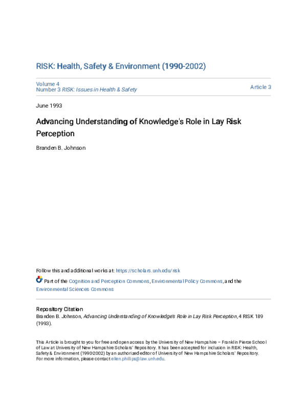 (PDF) Advancing understanding of knowledge's role in lay risk perception