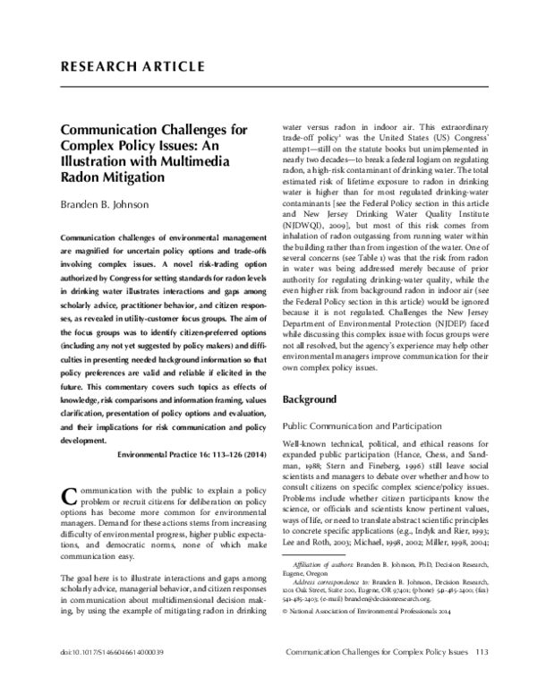 (PDF) Research Article: Communication Challenges for Complex Policy ...