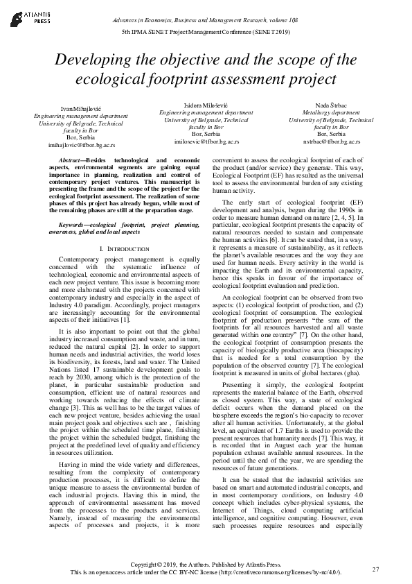 (PDF) Developing the objective and the scope of the ecological ...