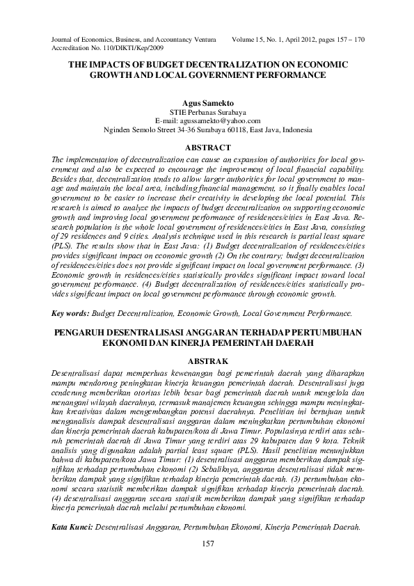 (PDF) The Impacts of Budget Decentralization on Economic Growth and ...