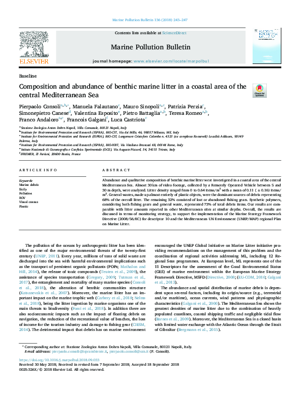 (PDF) Composition and abundance of benthic marine litter in a coastal ...