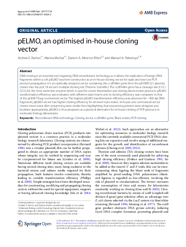 (PDF) pELMO, an optimised in-house cloning vector
