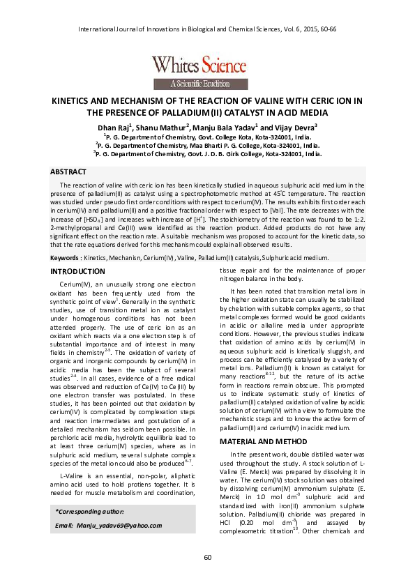 (PDF) Kinetics and Mechanism of the Reaction of Valine with Ceric Ion ...