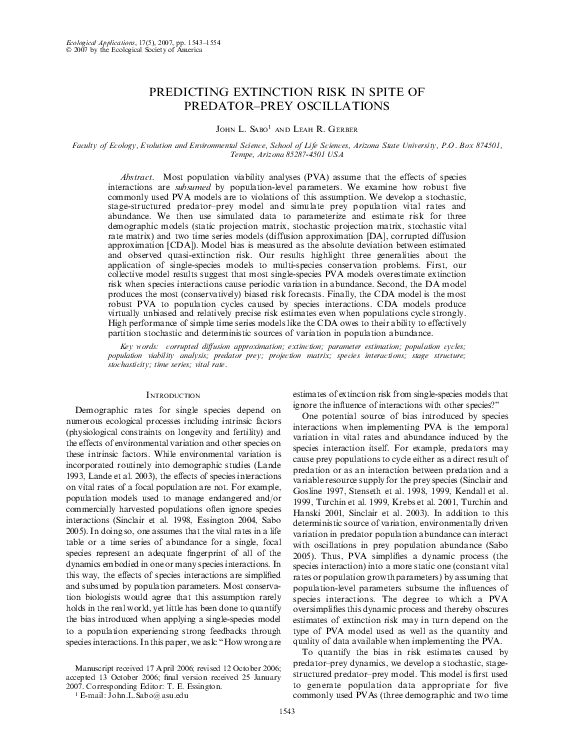 (PDF) Predicting Extinction Risk in Spite of Predator–Prey Oscillations