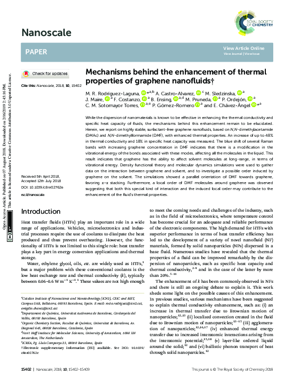 (PDF) Mechanisms behind the enhancement of thermal properties of graphene nanofluids