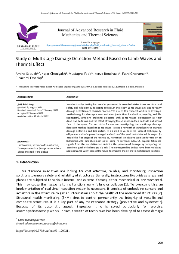 (PDF) Study of Multistage Damage Detection Method Based on Lamb Waves and Thermal Effect