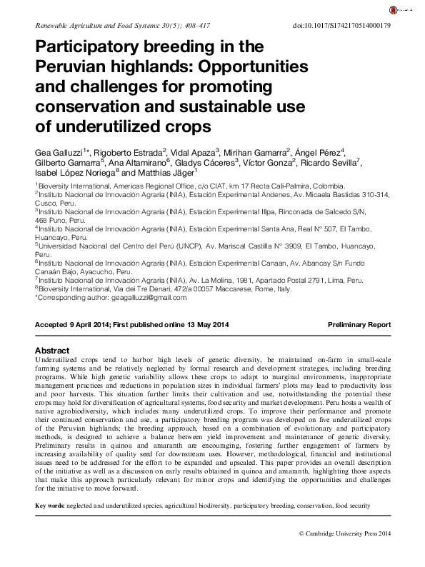 (PDF) Participatory breeding in the Peruvian highlands: Opportunities ...