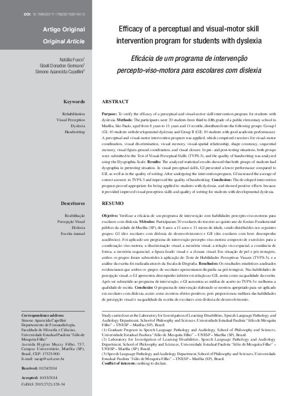 (PDF) Efficacy of a perceptual and visual-motor skill intervention ...