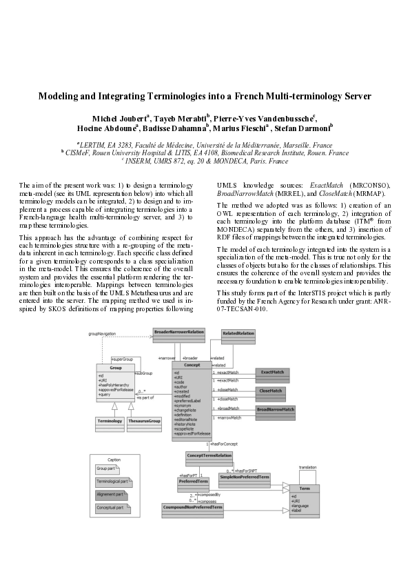(PDF) Modeling and Integrating Terminologies into a French Multi-terminology Server