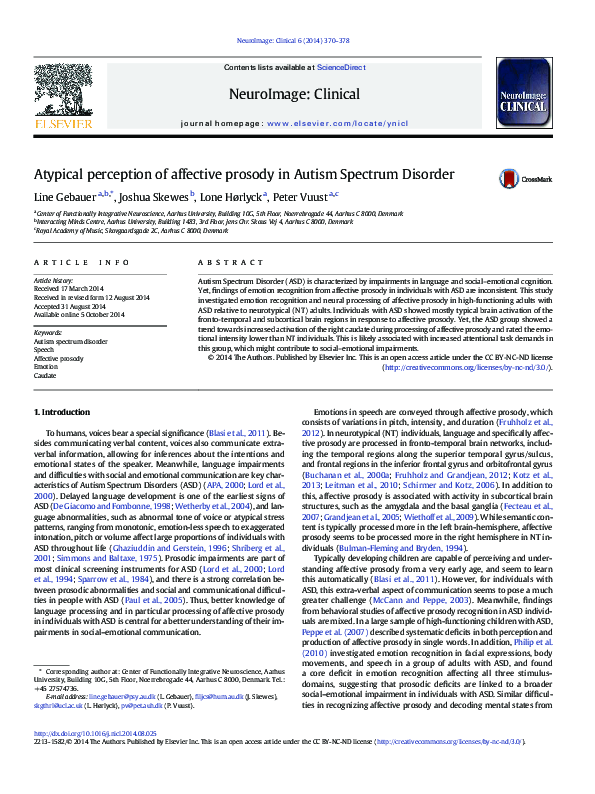 (PDF) Atypical perception of affective prosody in Autism Spectrum Disorder