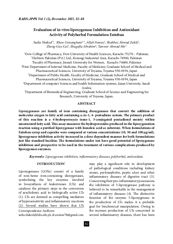 (PDF) Evaluation of in vitro lipoxygenase Inhibition and Antioxidant ...