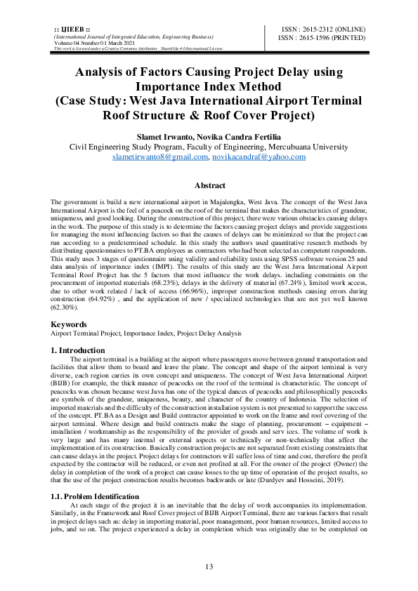 (PDF) Analysis of Factors Causing Project Delay using Importance Index Method
