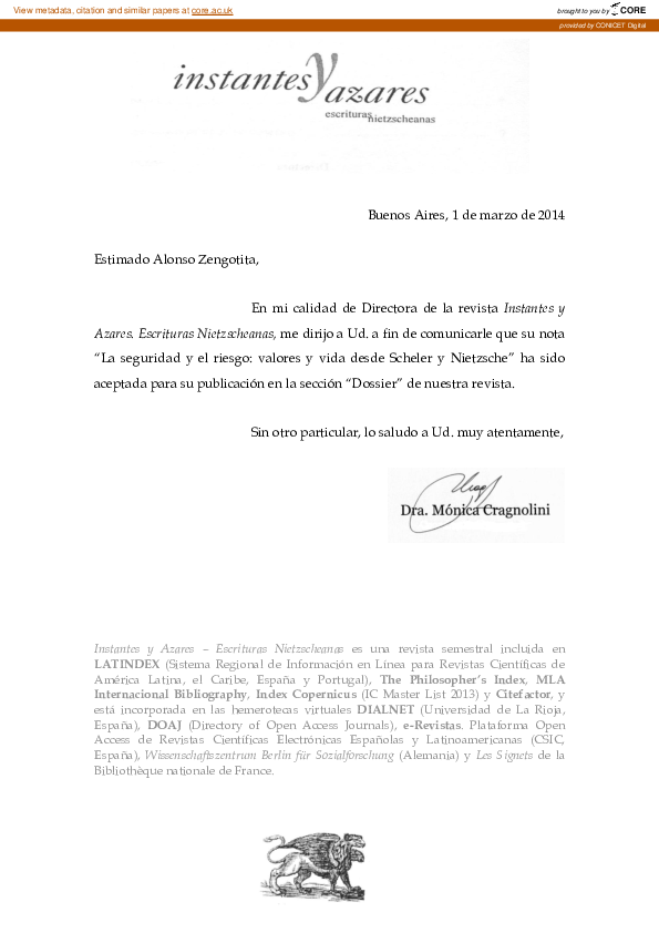(PDF) La seguridad y el riesgo: valores y vida desde Scheler y Nietzsche