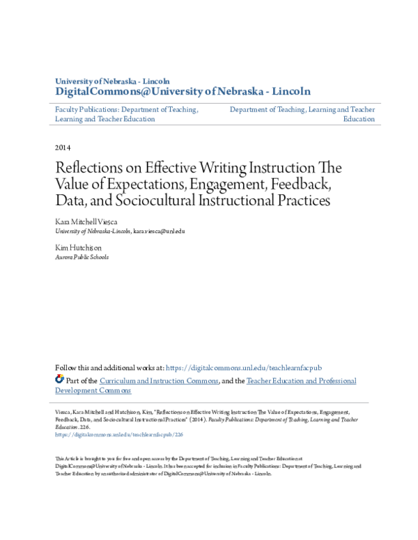 (PDF) Reflections on Effective Writing Instruction: The Value of Expectations, Engagement ...