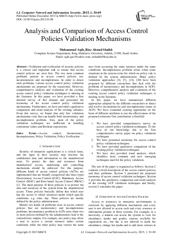 (PDF) Analysis and Comparison of Access Control Policies Validation ...