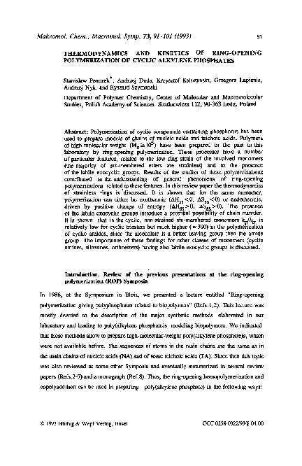 (PDF) Thermodynamics and kinetics of ring-opening polymerization of ...