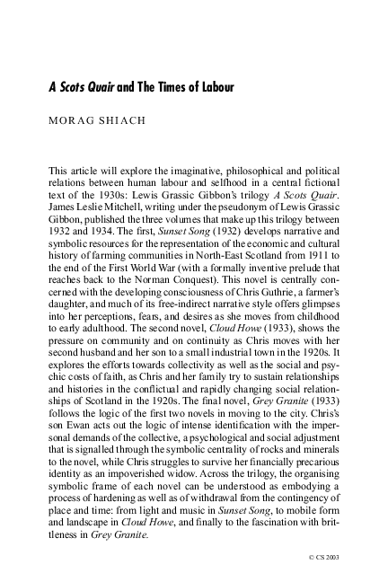 (PDF) A Scots Quair and the Times of Labour