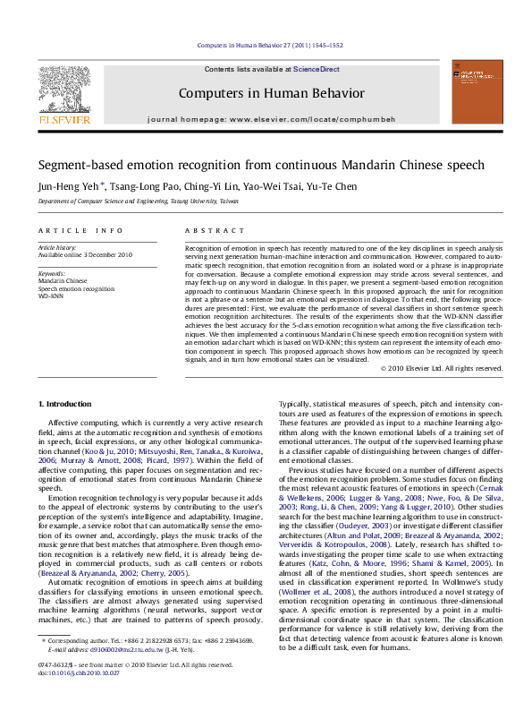 (PDF) Segment-based emotion recognition from continuous Mandarin ...