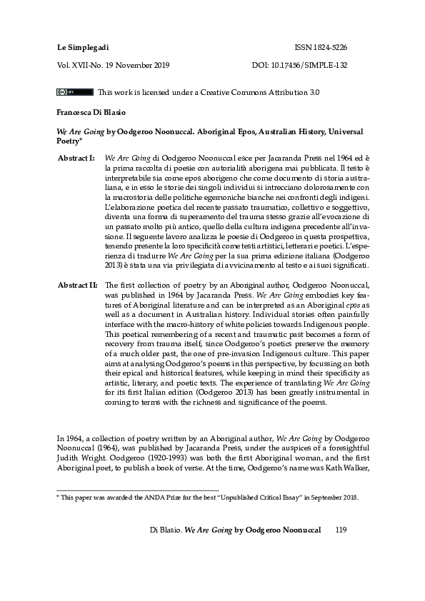 (PDF) We Are Going by Oodgeroo Noonuccal. Aboriginal Epos, Australian ...