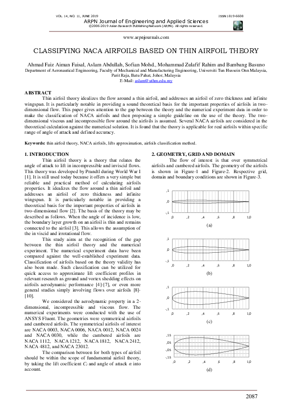 Pdf Classifying Naca Airfoils Based On Thin Airfoil Theory
