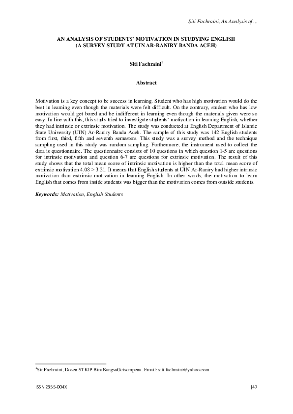 (PDF) An Analysis of Students’ Motivation in Studying English