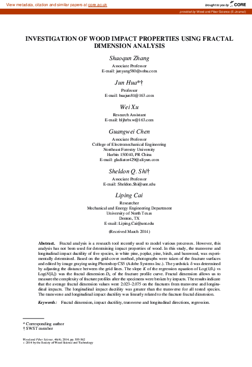 (PDF) Investigation of Wood Impact Properties Using Fractal Dimension ...