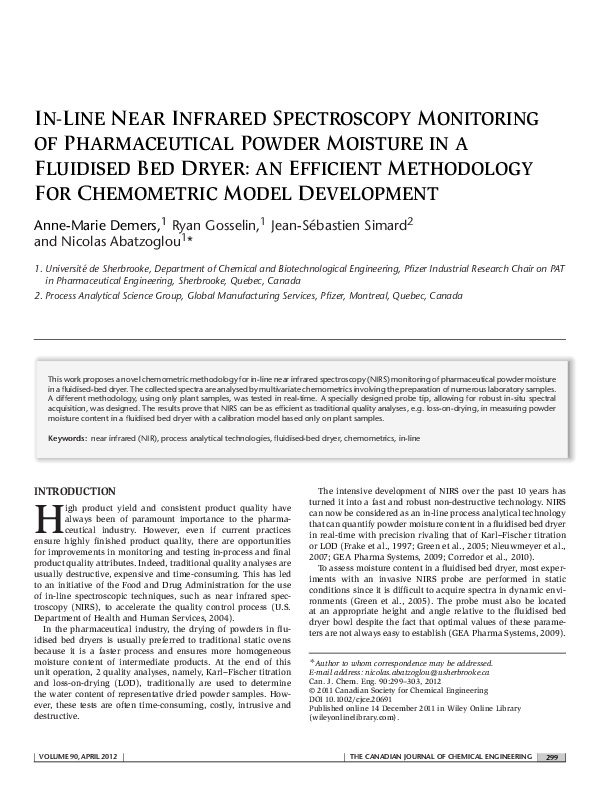 (PDF) In-line near infrared spectroscopy monitoring of pharmaceutical powder moisture in a ...