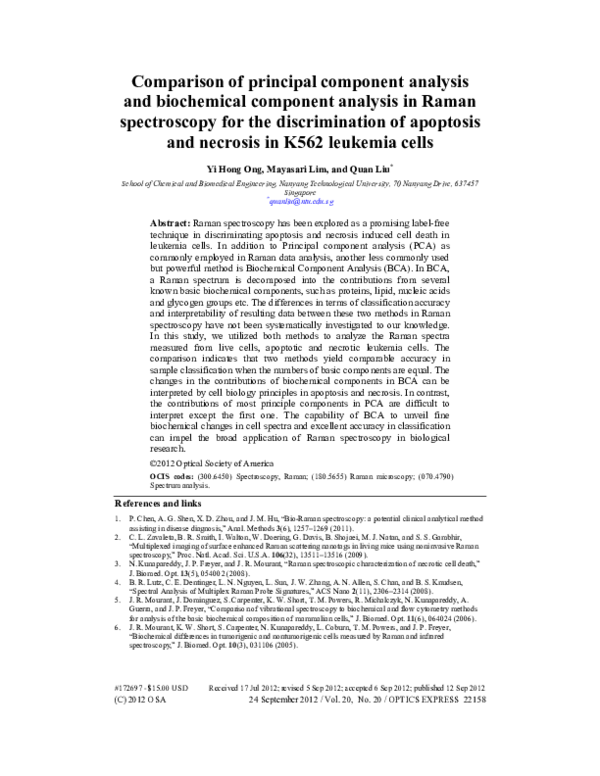 (PDF) Comparison of principal component analysis and biochemical ...