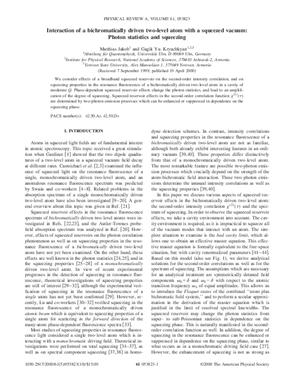 (PDF) Interaction of a bichromatically driven two-level atom with a squeezed vacuum: Photon ...