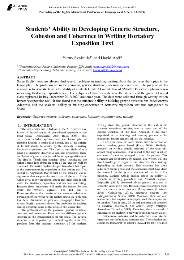 (PDF) Students’ Ability in Developing Generic Structure, Cohesion and ...