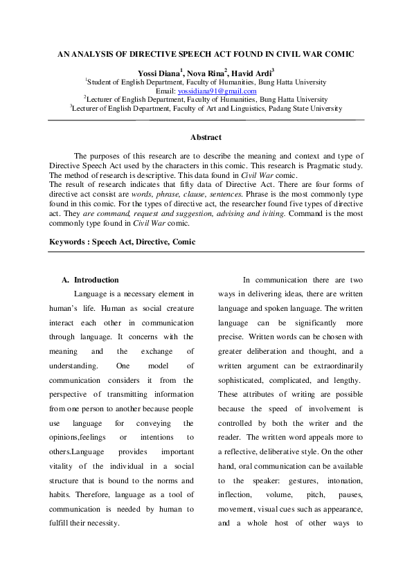 (PDF) An Analysis of Directive Speech Act Found in Civil War Comic