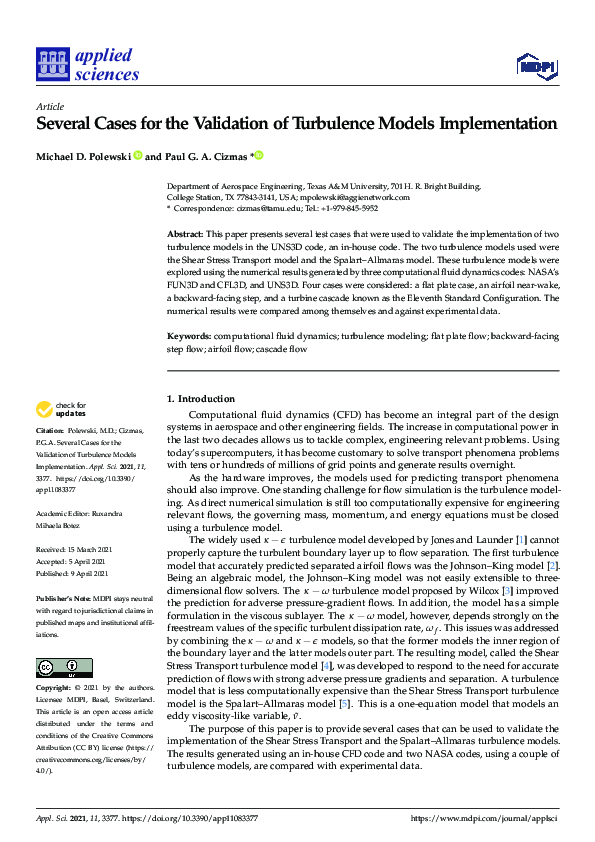 (PDF) Several Cases for the Validation of Turbulence Models Implementation