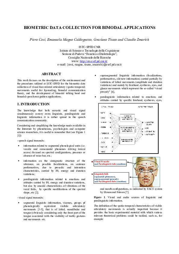 (PDF) Biometric Data Collection For Bimodal Applications