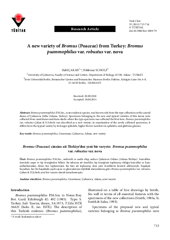 (PDF) A new variety of Bromus (Poaceae) from Turkey: Bromus ...
