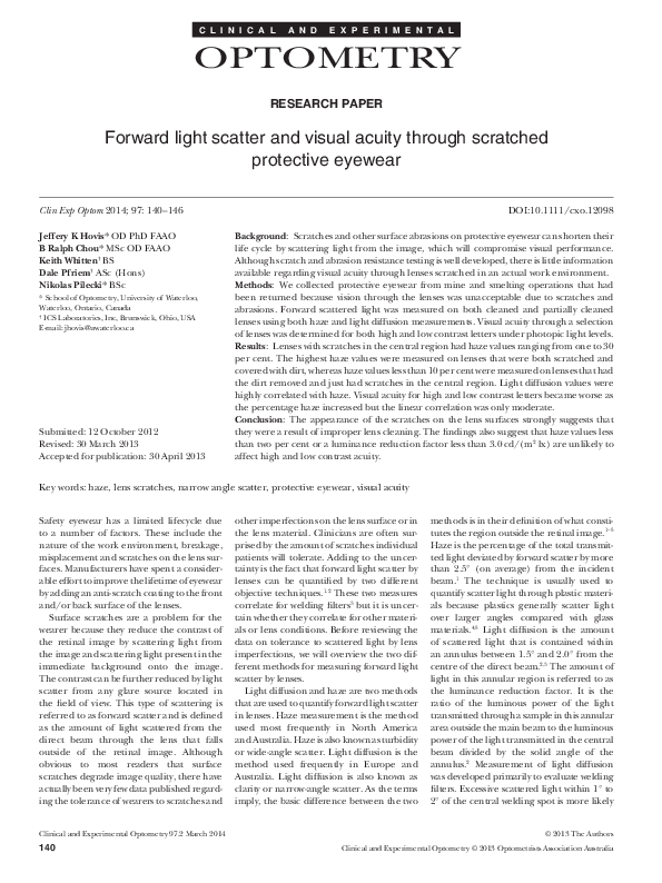 (PDF) Forward light scatter and visual acuity through scratched ...