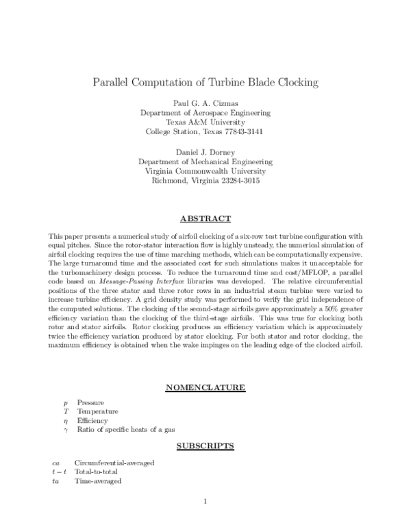 (PDF) Parallel Computation of Turbine Blade Clocking