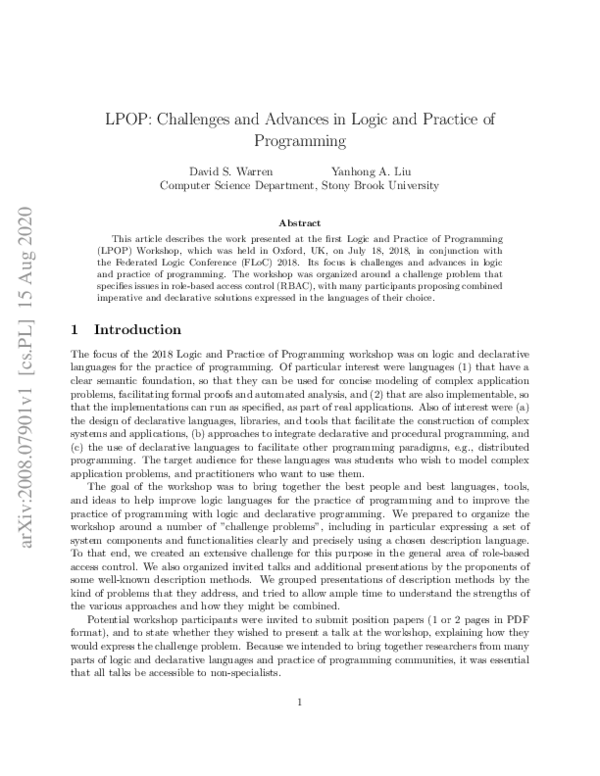 (PDF) LPOP: Challenges and Advances in Logic and Practice of Programming