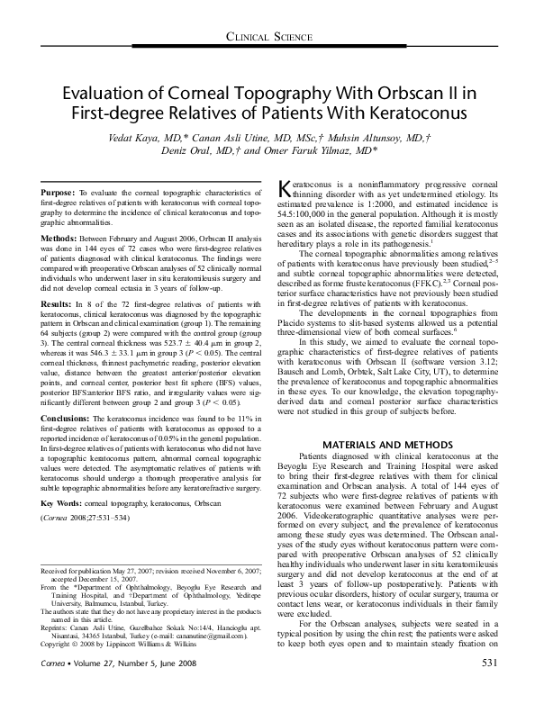 (PDF) Evaluation of Corneal Topography With Orbscan II in First-degree ...